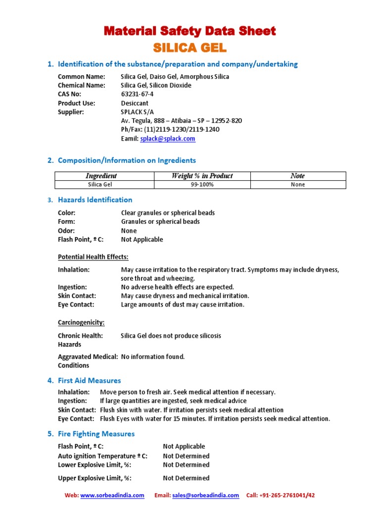Silica Gel MSDS | PDF | Silicon Dioxide | Chemical Substances