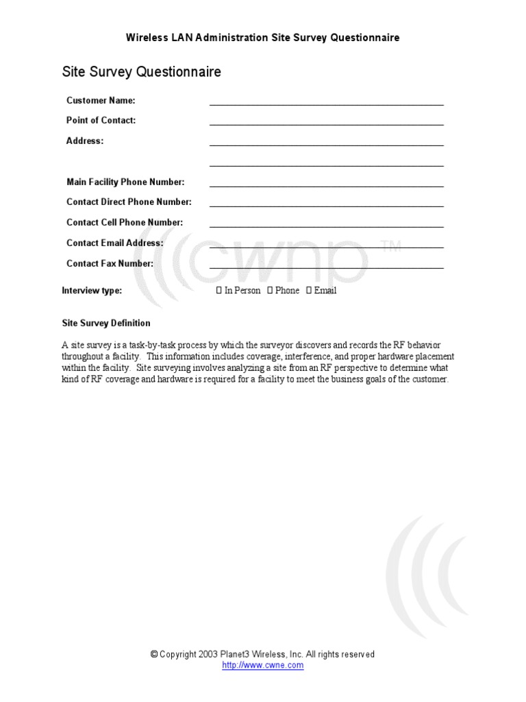 Wireless Network Questionnaire | PDF | Business | Technology & Engineering