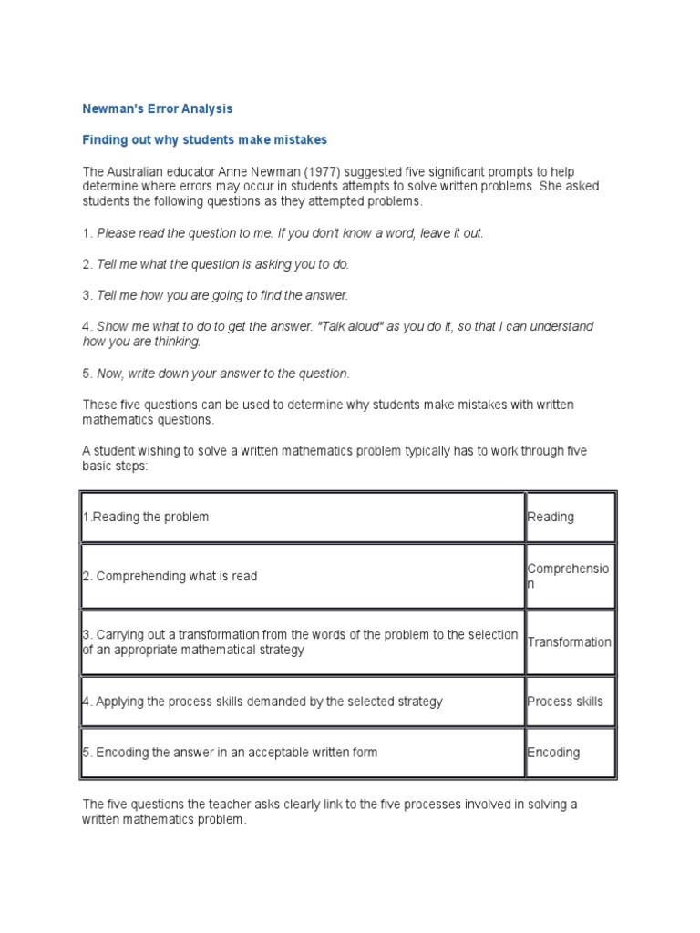 Newman S Error Analysis Notes | PDF | Reading Comprehension | Applied ...