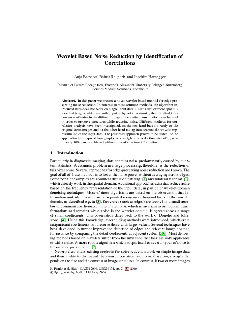 Wavelet Based Noise Reduction by Identification of Correlations | PDF | Wavelet | Correlation ...