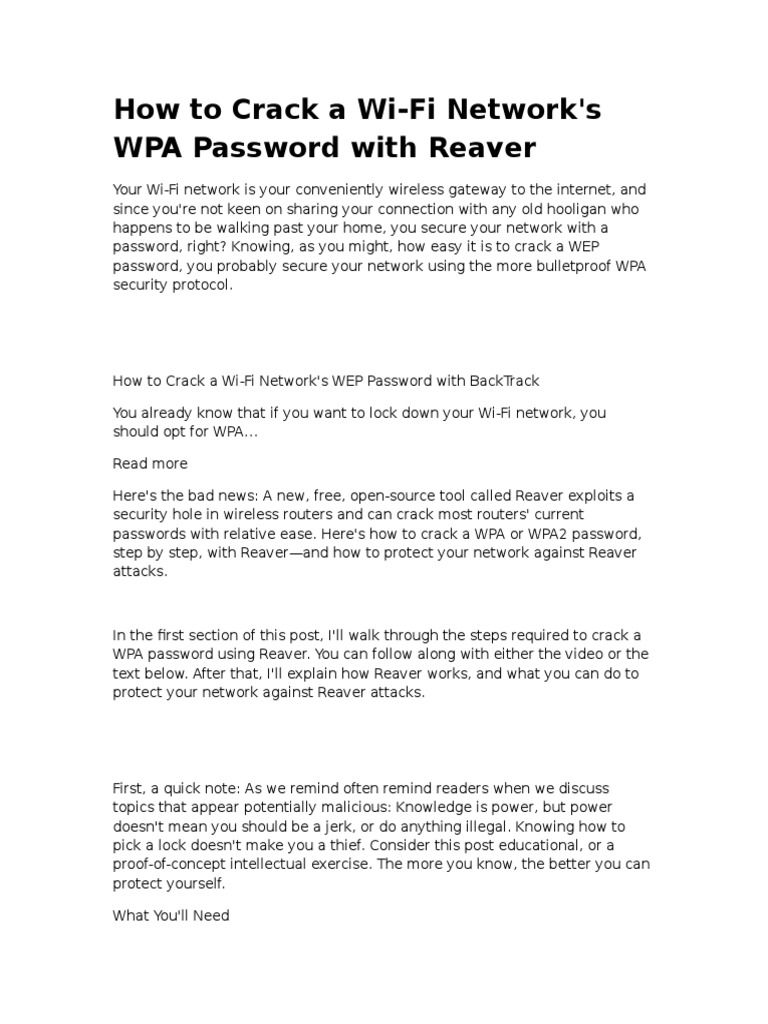 How To Crack A Wi-Fi Network's WPA Password | PDF | Wi Fi | Computer ...