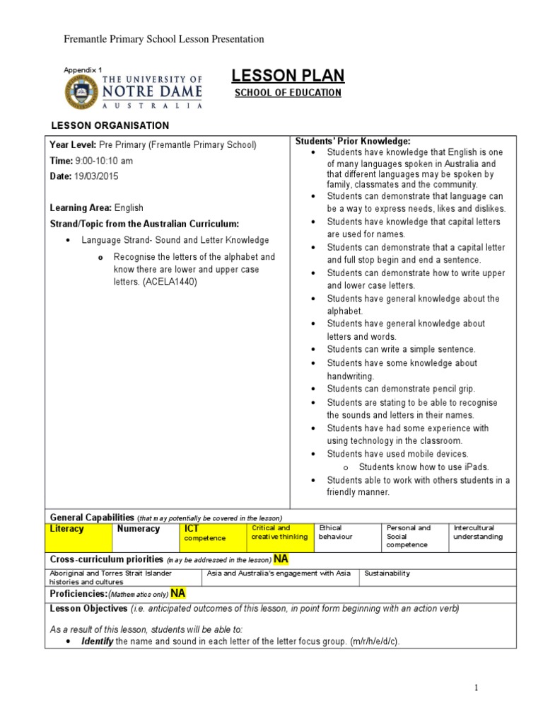 Lesson Plan: Fremantle Primary School Lesson Presentation | PDF ...