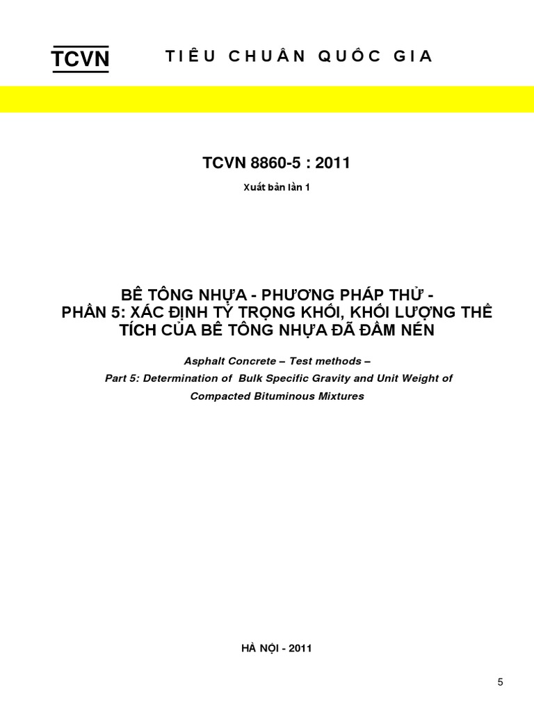 TCVN 8860-5 Xac Dinh Ty Trong Khoi, KLTT Cua BTN Da Dam Nen | PDF