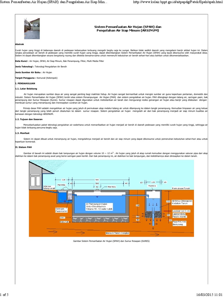 Sistem Pemanfaatan Air Hujan (SPAH) Dan Pengolahan Air Siap Minum (ARSINUM) PDF | PDF