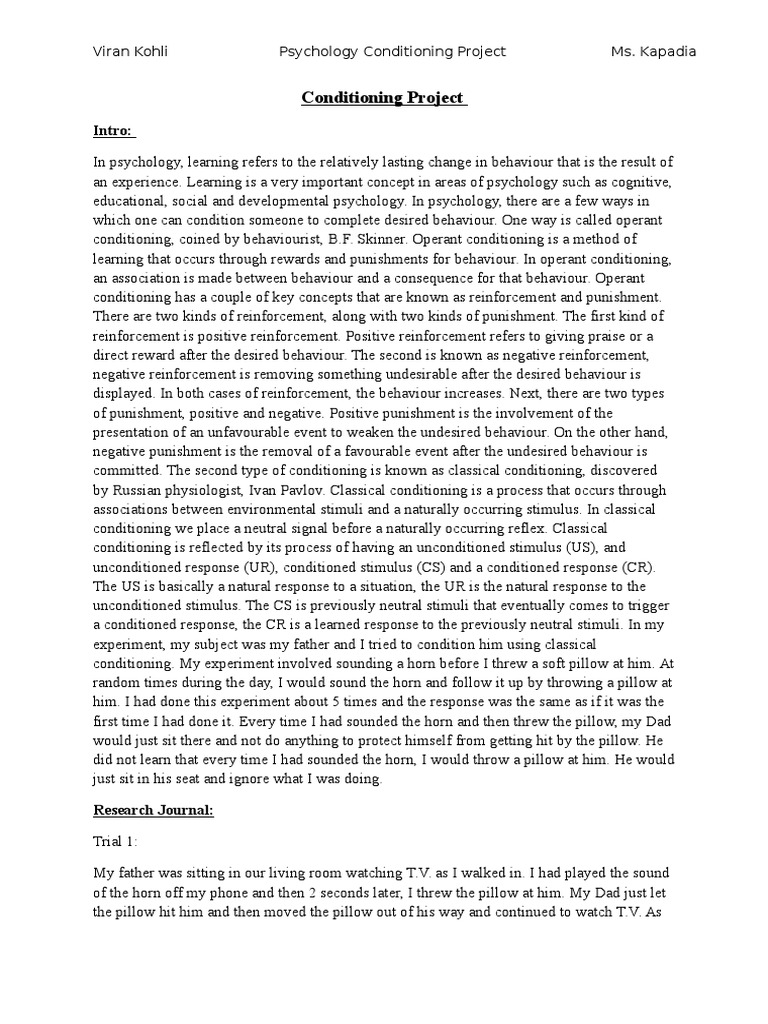 Conditioning Project (Psychology) | Download Free PDF | Classical ...