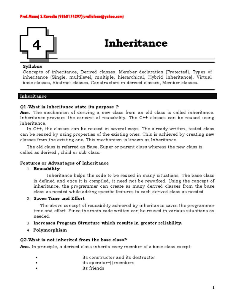 Chapter 4 Inheritance Pdf Inheritance Object Oriented Programming Constructor Object