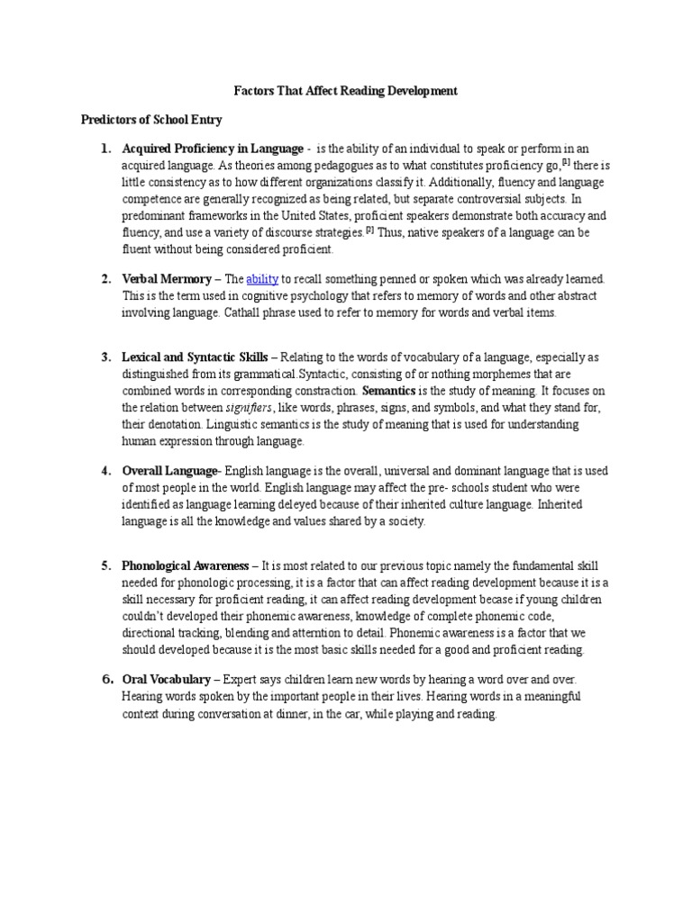 Factors That Affect Reading Development | PDF | Fluency | Word