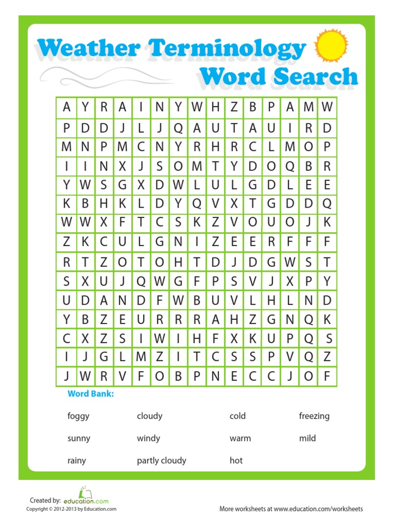 Weather Word Search 1 | PDF