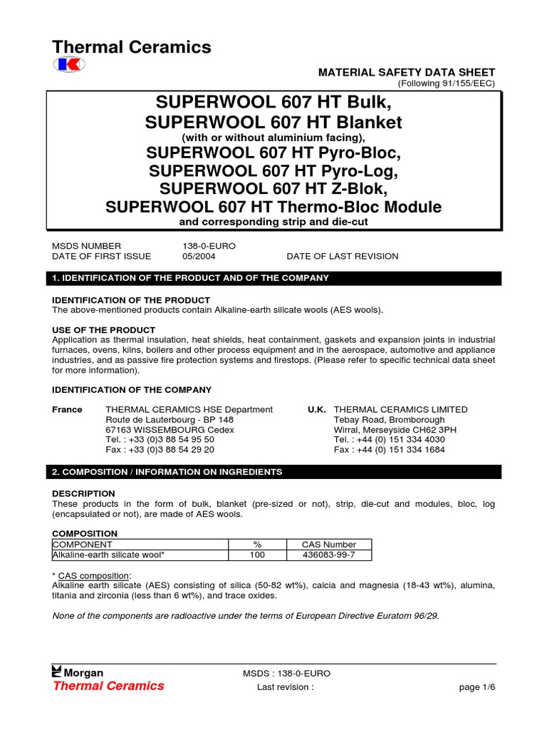 Thermal Ceramics Superwool Coshh Sheet | PDF | Occupational Hygiene | Dust