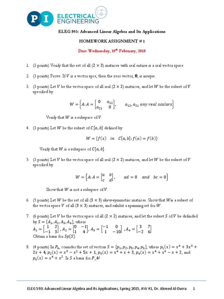 HW1 Solution | PDF | Linear Subspace | Vector Space