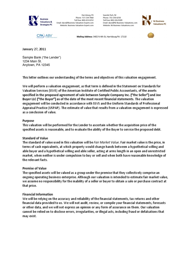 Valuation Engagement Letter Template | PDF | Real Estate Appraisal ...