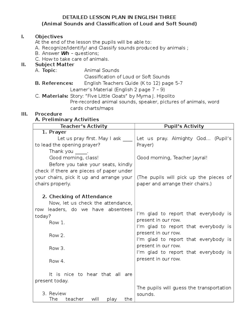 Detailed Lesson Plan In English Three Lesson Plan Teaching And Learning