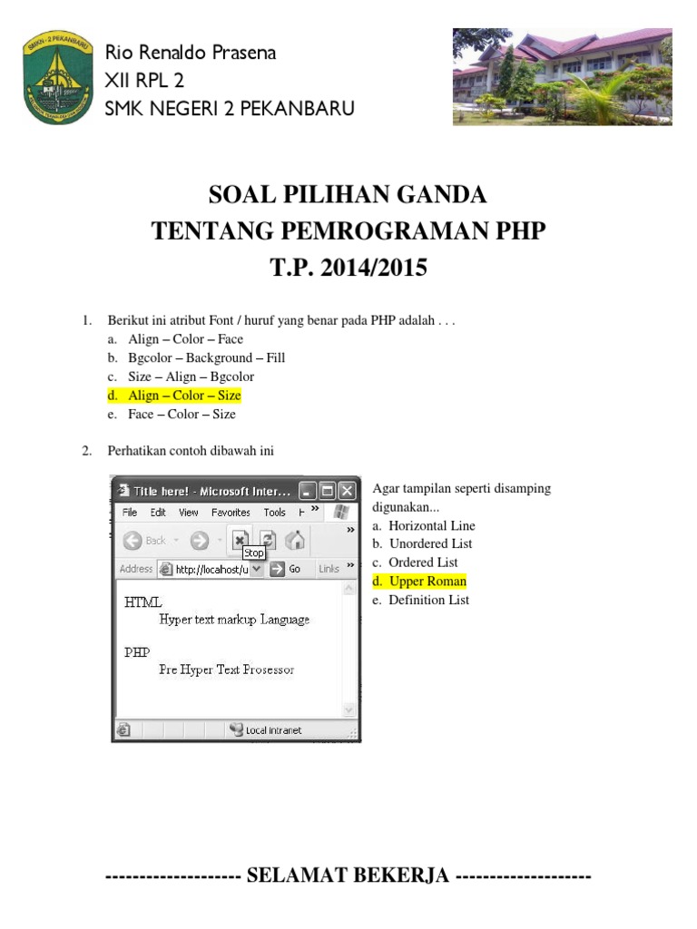 Soal Tentang PHP T.P. 2014/2015 | PDF | Komputer