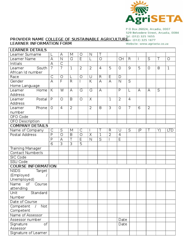 3 ACC - Learner Information Form - Rev 2 - 2014 | PDF