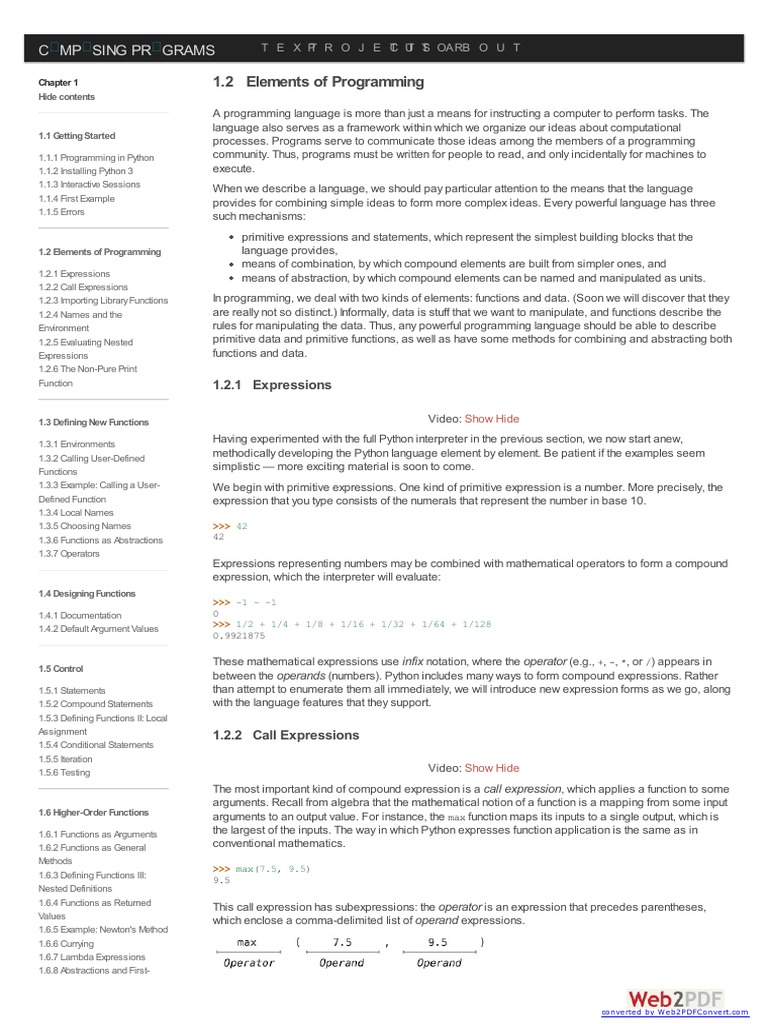 1.2 Elements of Programming: C MP Sing PR Grams | PDF | Parameter (Computer Programming ...
