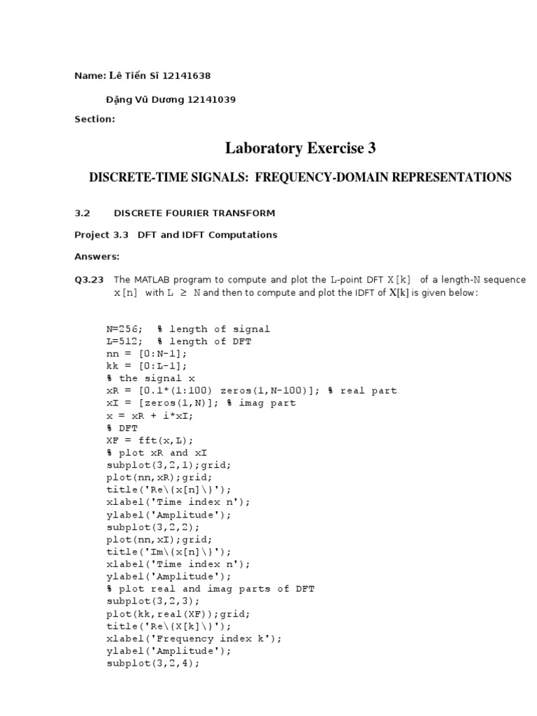 Laboratory Exercise 3: Discrete Time Signals: Frequency Domain ...