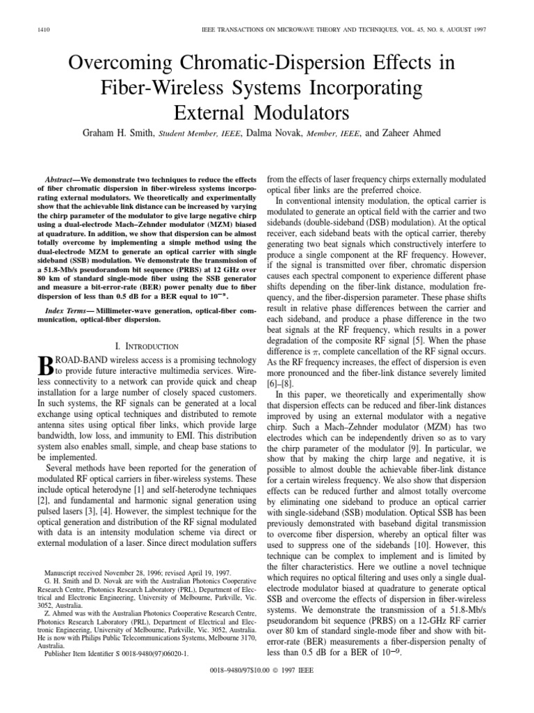 Fiber-Wireless Dispersion Solutions | PDF | Modulation | Dispersion ...