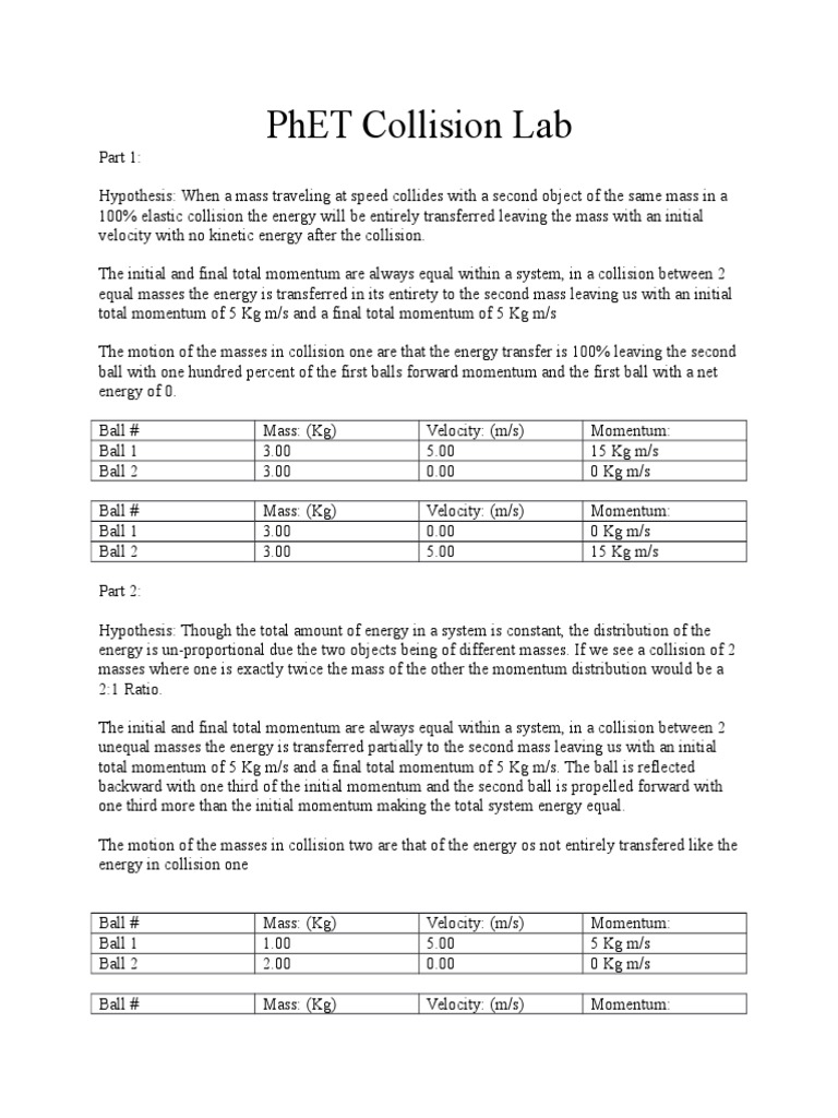 PhET Collision Lab | PDF