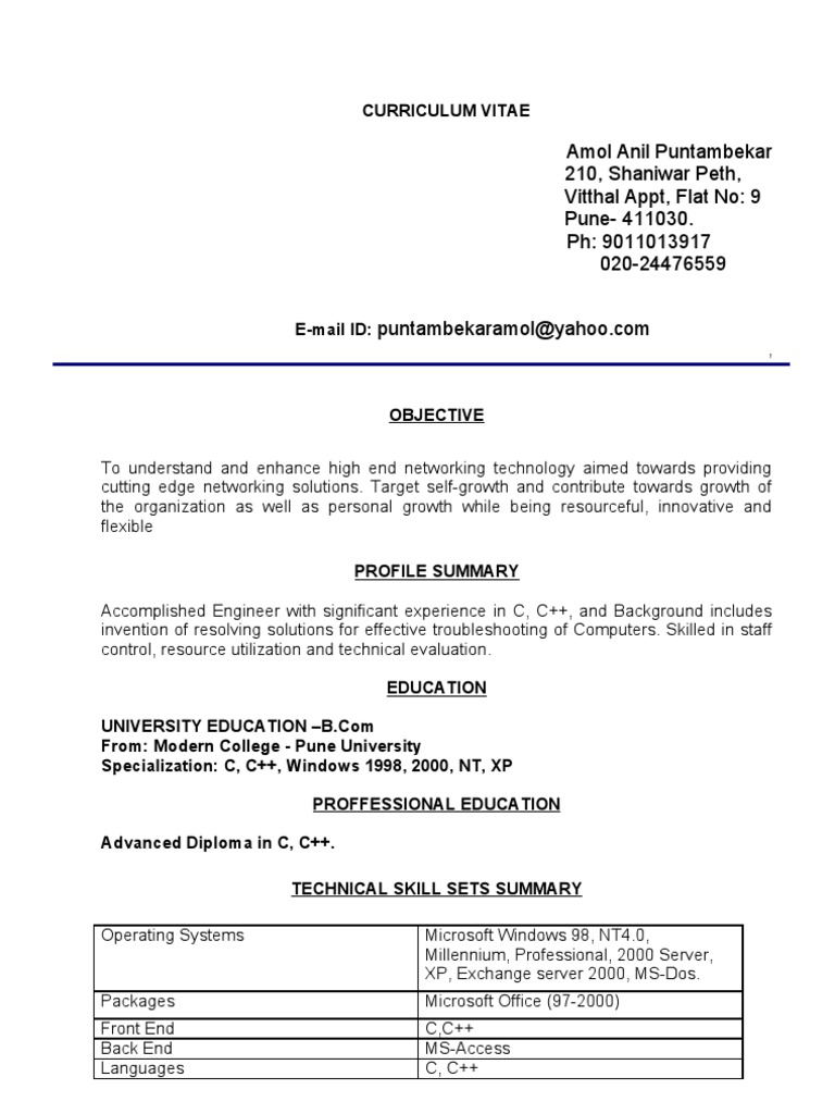Curriculum Vitae | PDF | Windows 2000 | Microsoft Windows