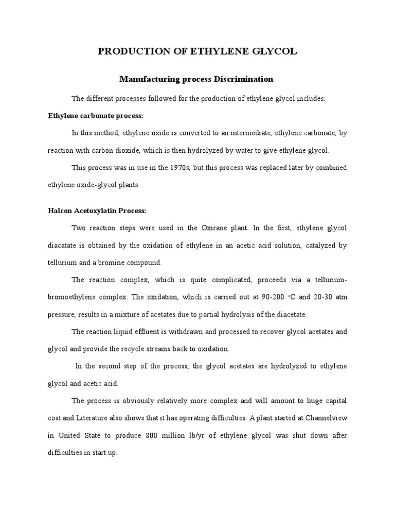 Ethylene Glycol Production Processes | PDF | Distillation | Catalysis