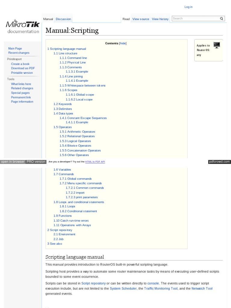 Wiki Mikrotik Com Wiki Manual Scripting Pdf Scope Computer Science Command Line Interface
