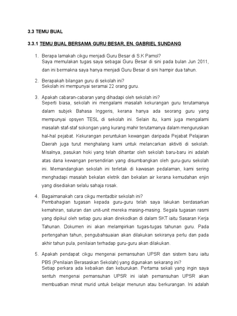 Contoh Format Laporan PBS: Temu Bual Bersama Guru Besar | PDF