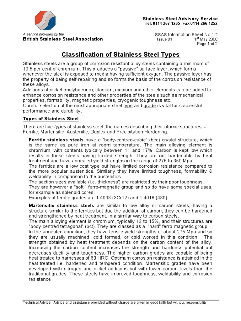 Classification of Stainless Steels | PDF | Steel | Heat Treating