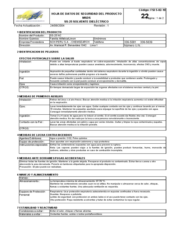 Solvente Dieléctrico Chemsearch | PDF | Sistema respiratorio ...