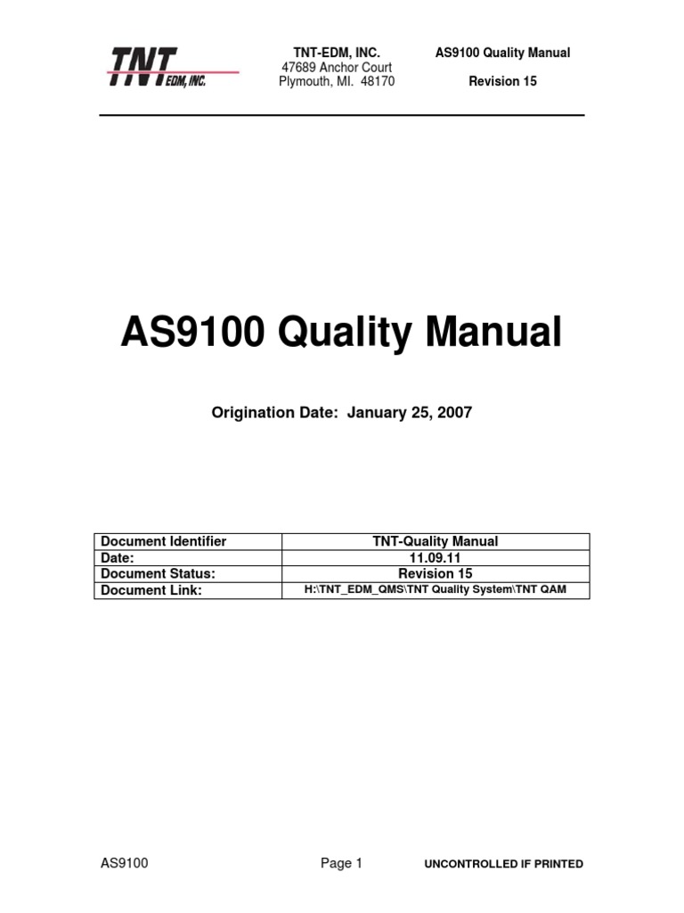 AS9100 Quality Manual: Origination Date: January 25, 2007 | PDF | Audit ...