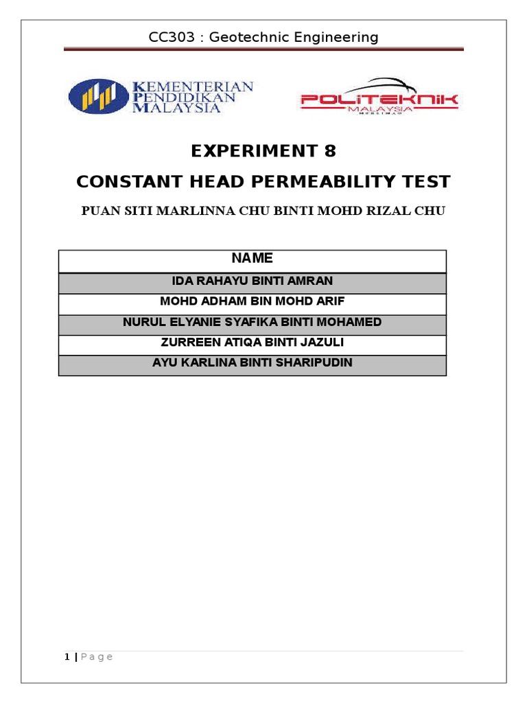 Constent Head Permeability Test | PDF | Porosity | Soil