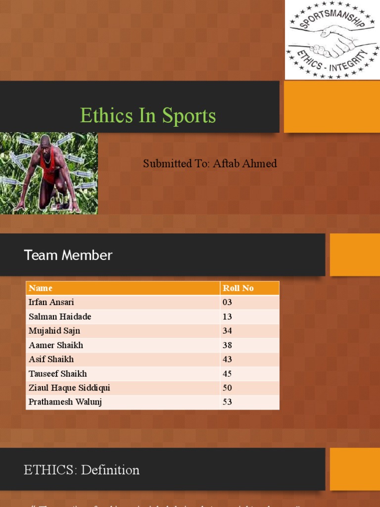 Presentation On Ethics in Sports | PDF | Sports | Public Sphere