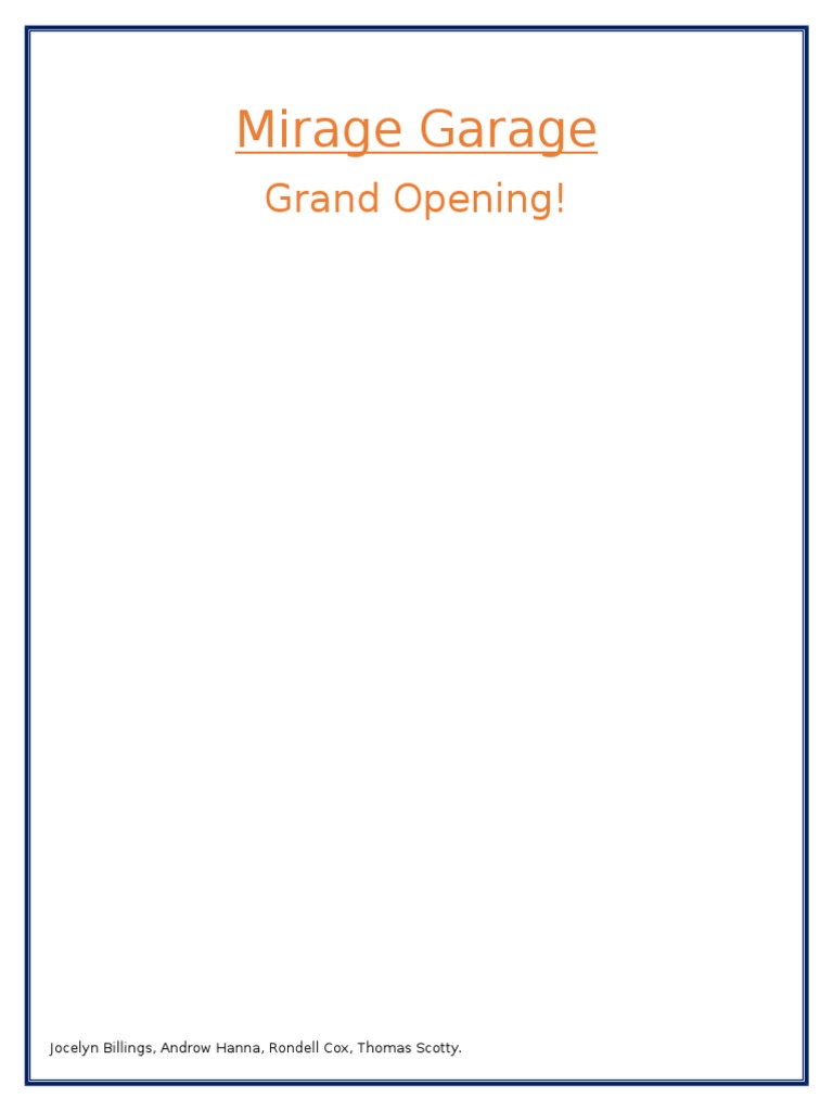 Mirage Garage Grand Opening Event | PDF