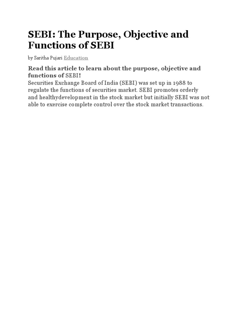 Project On Sebi | PDF | Stocks | Securities (Finance)