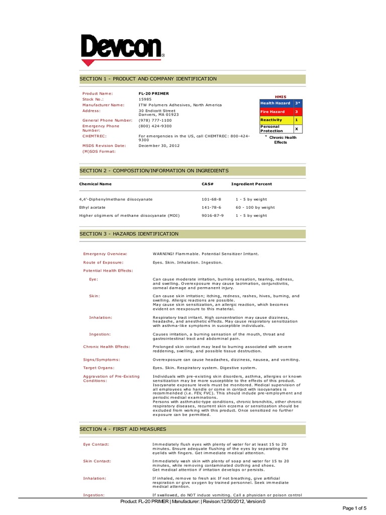 Section 1 - Product and Company Identification: Fl-20 Primer | PDF ...