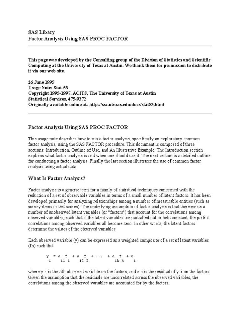 SAS Libary Factor Analysis Using SAS PROC FACTOR | Download Free PDF ...