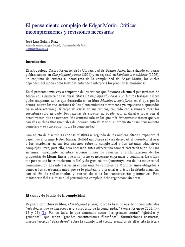 El Pensamiento Complejo de Edgar Morin | Complejidad | Aleatoriedad