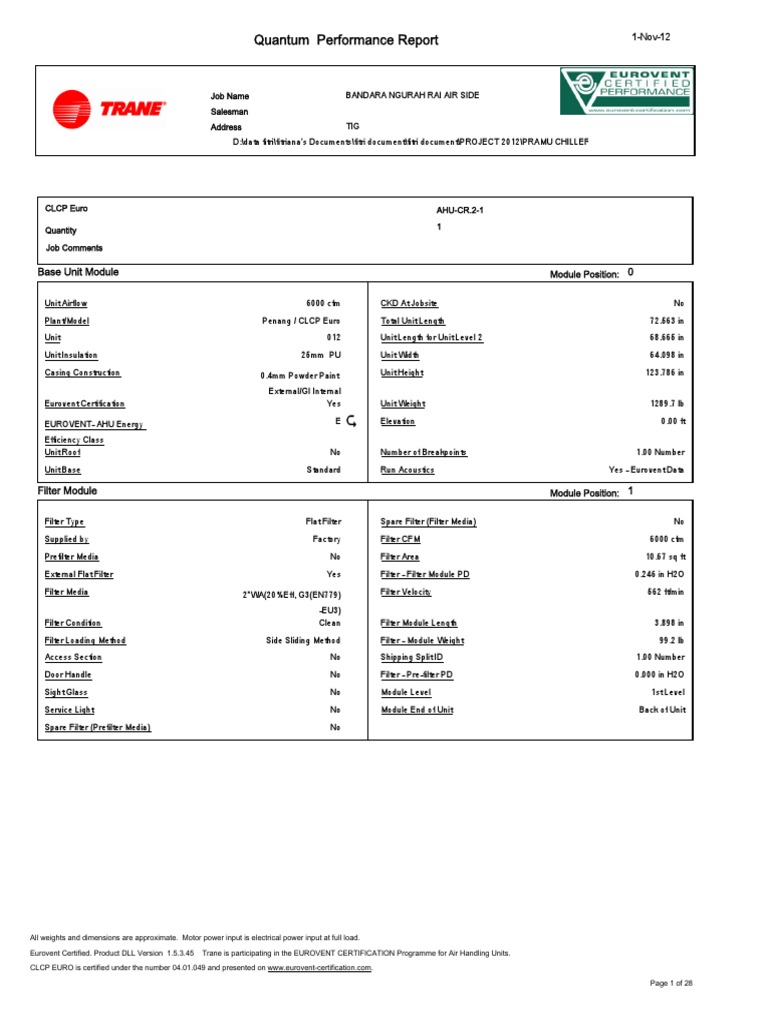 AHU Selection and Specifications Report | PDF | Mechanical Fan | Belt ...
