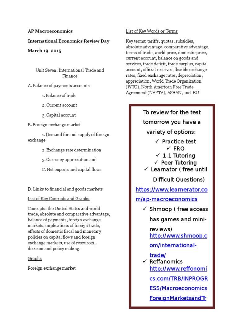 AP Macroeconomics: Intl Trade Review | PDF