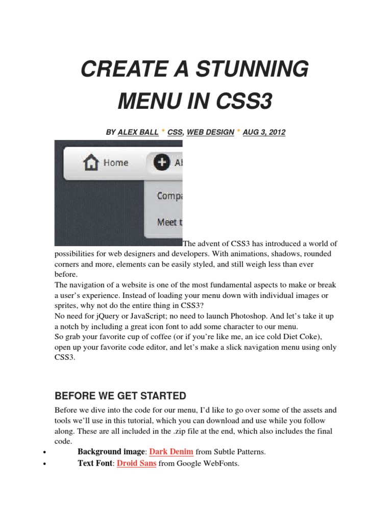 Create A Stunning Menu in Css3 | PDF | Cascading Style Sheets | Html Element