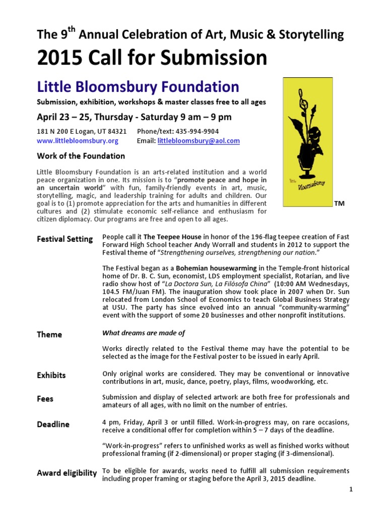Little Bloomsbury 2015 Art Submission Guidelines | PDF | Email | Business