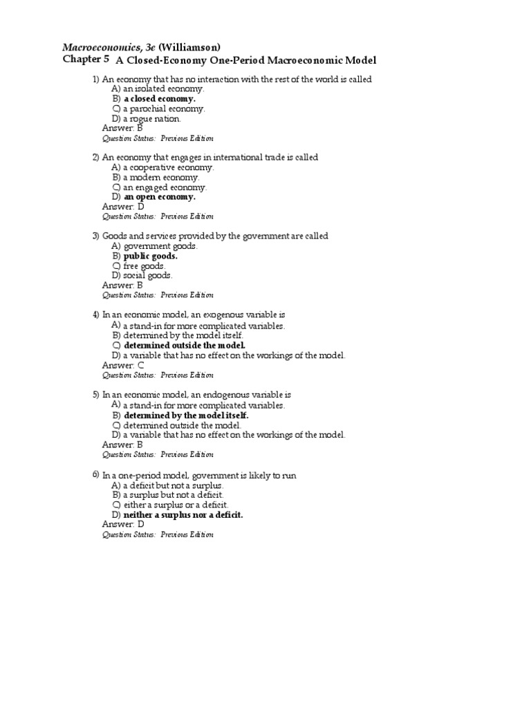 Chapter 5 A Closed Economy One Period Macroeconomic Model | PDF ...
