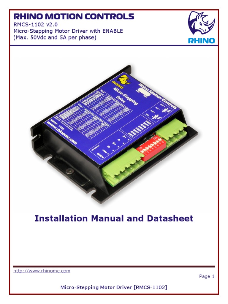 Rhino Motion Controls: RMCS-1102 v2.0 Micro-Stepping Motor Driver With ENABLE (Max. 50Vdc and 5A ...