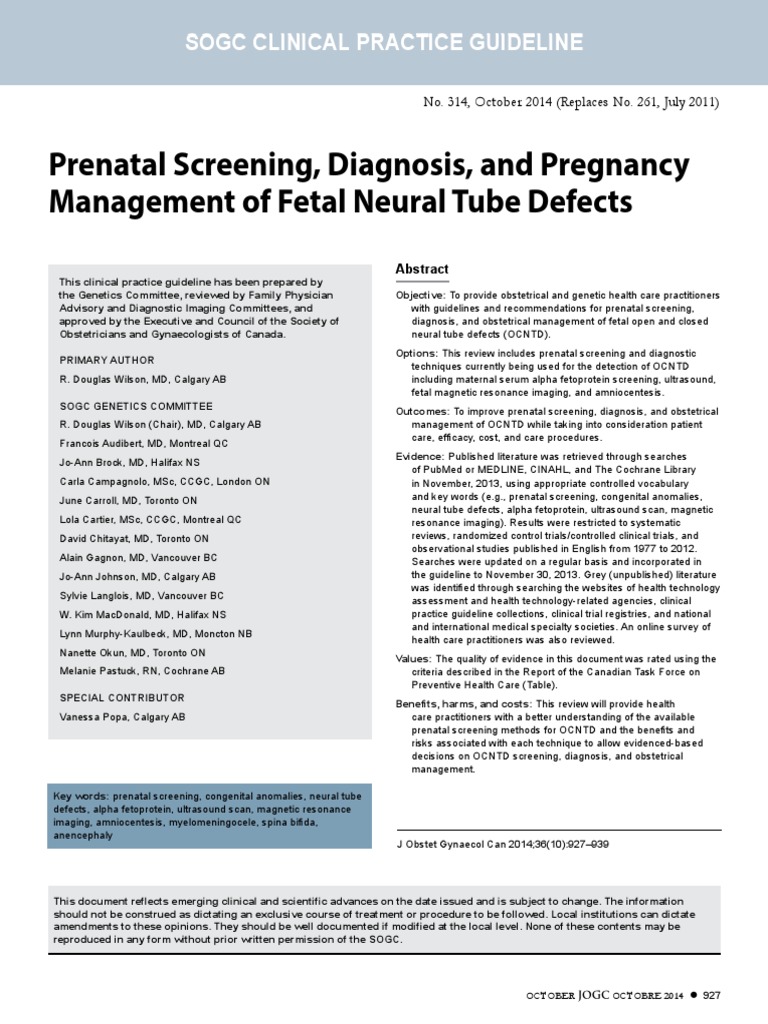 Prenatal Screening SOGC | PDF | Congenital Disorder | Pregnancy