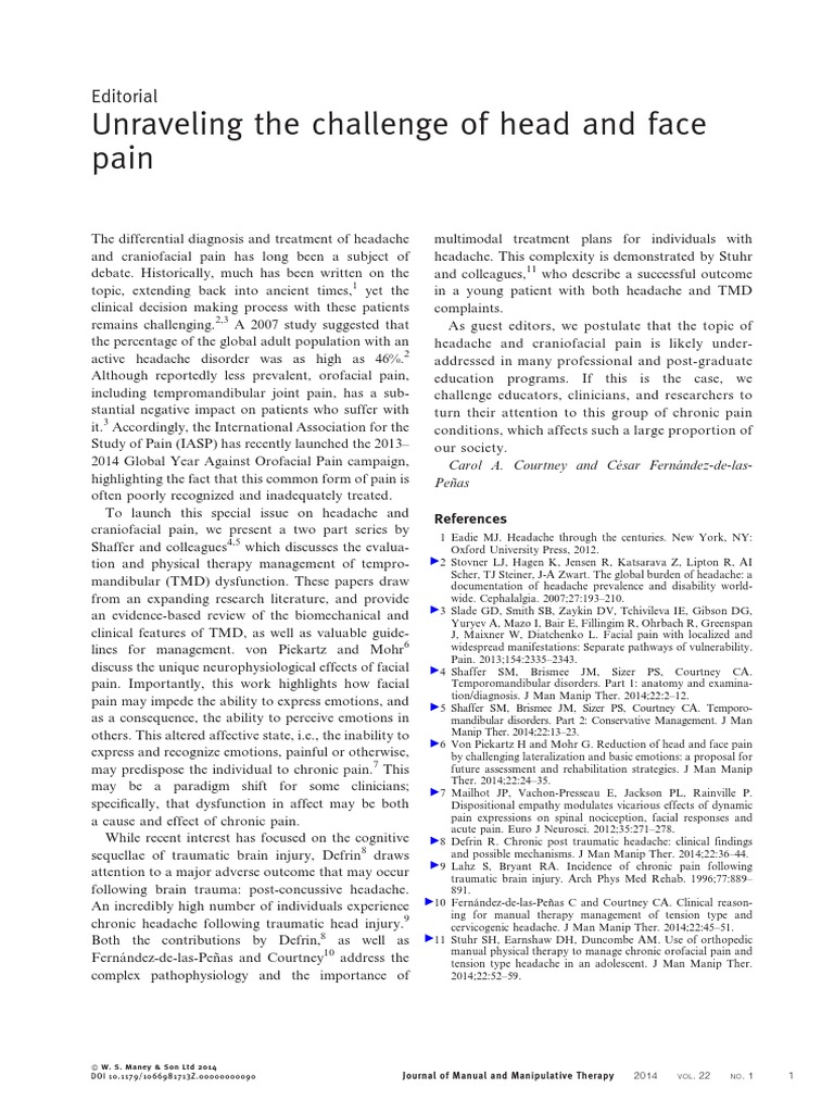 Unraveling The Challenge of Head and Face Pain: Editorial | PDF | Pain ...