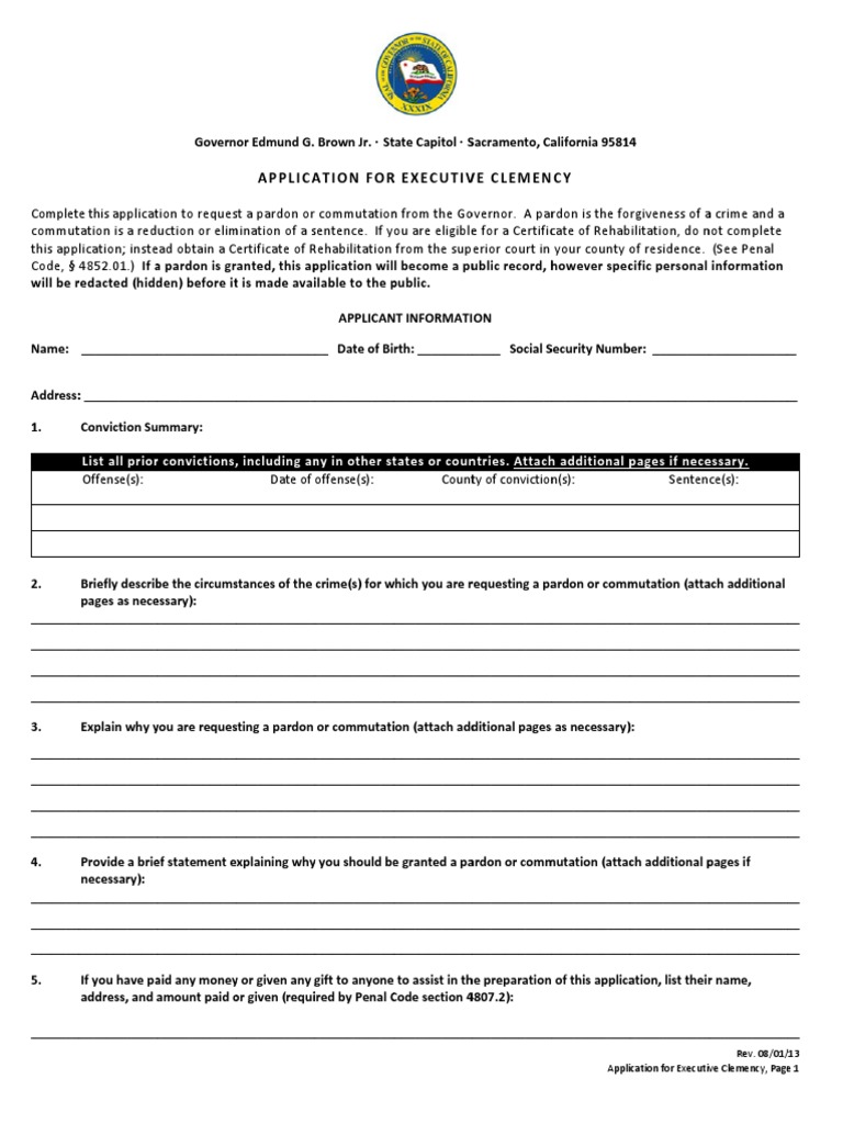 Application For Executive Clemency | Download Free PDF | Pardon | Perjury