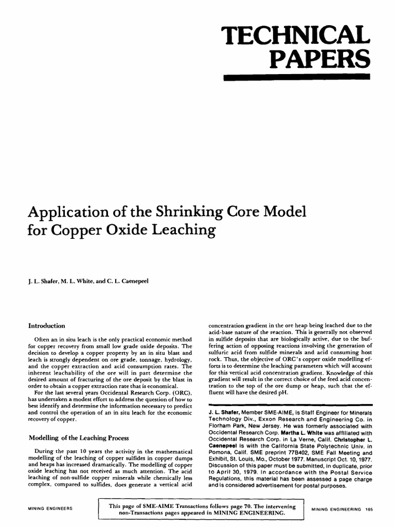 Application of The Shrinking Core Model For Copper Oxide Leaching | PDF | Diffusion | Copper