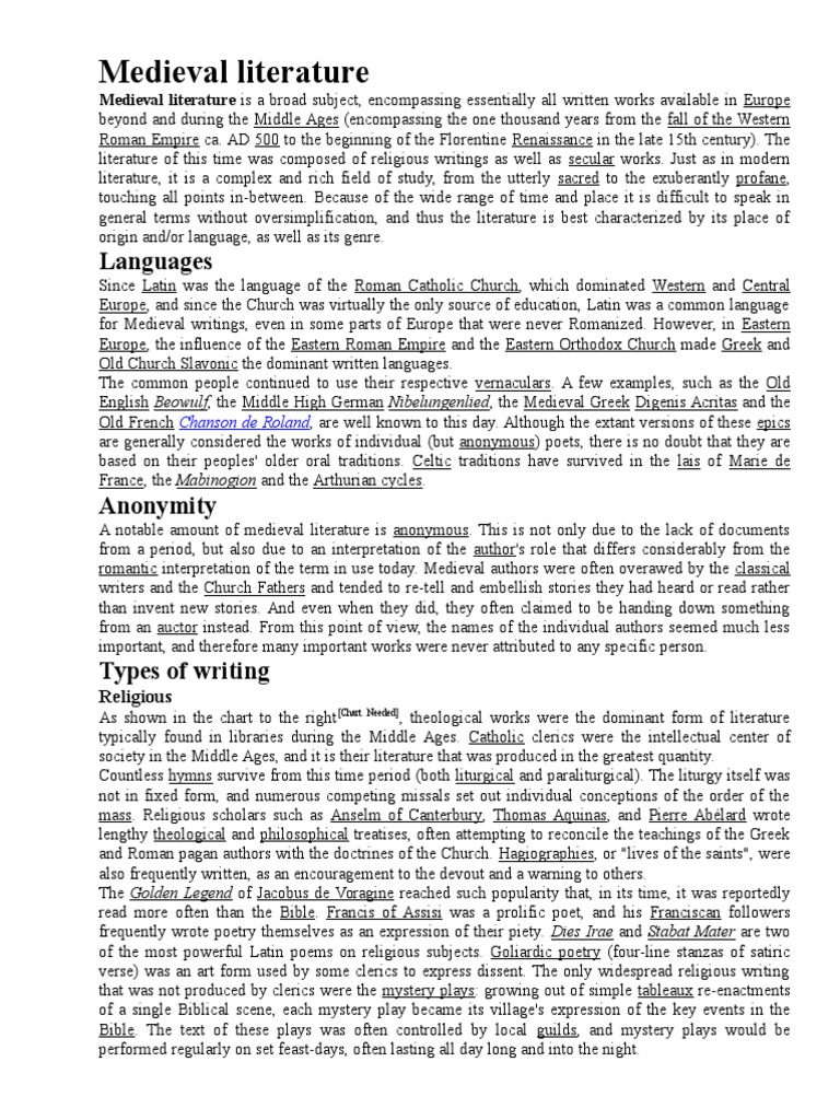 Medieval Literature: Languages | PDF | Medieval Literature | Middle Ages