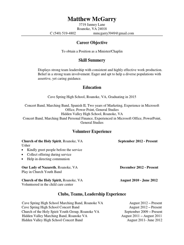 Minister/Chaplain Resume - Matthew McGarry | PDF | Career & Growth ...