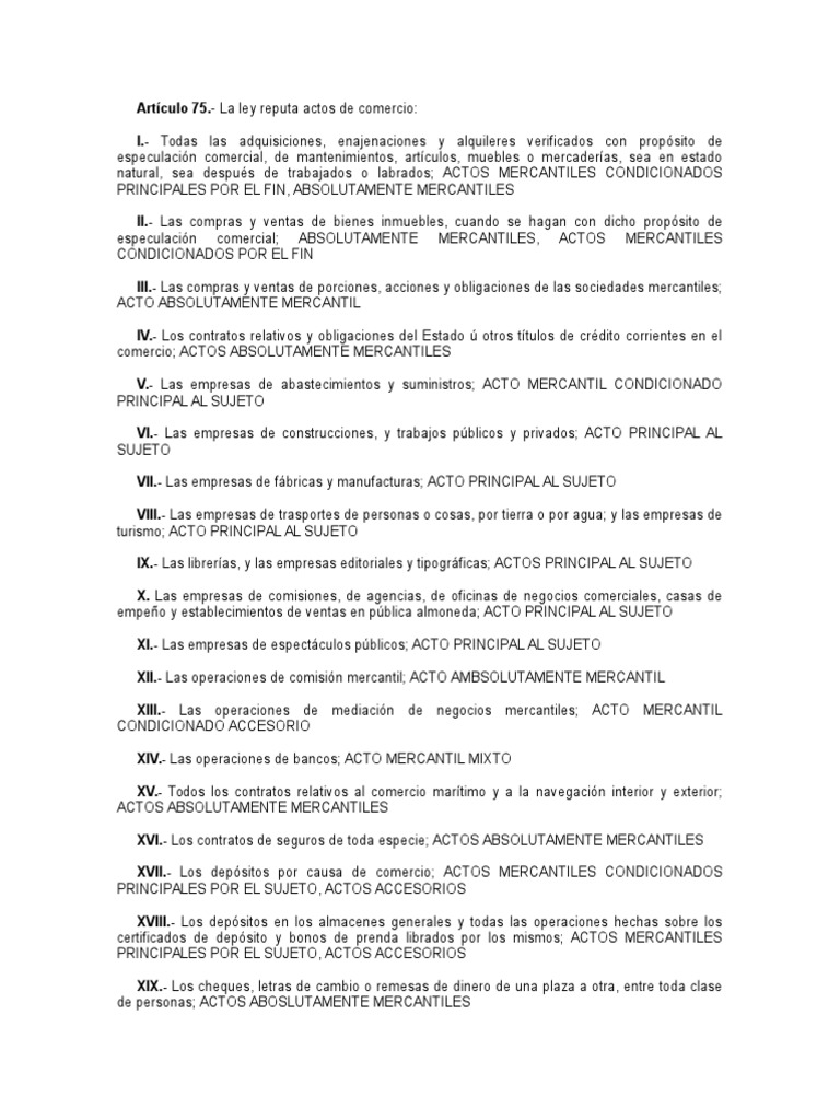 Analisis Articulo 75 Del Codigo de Comercio | PDF