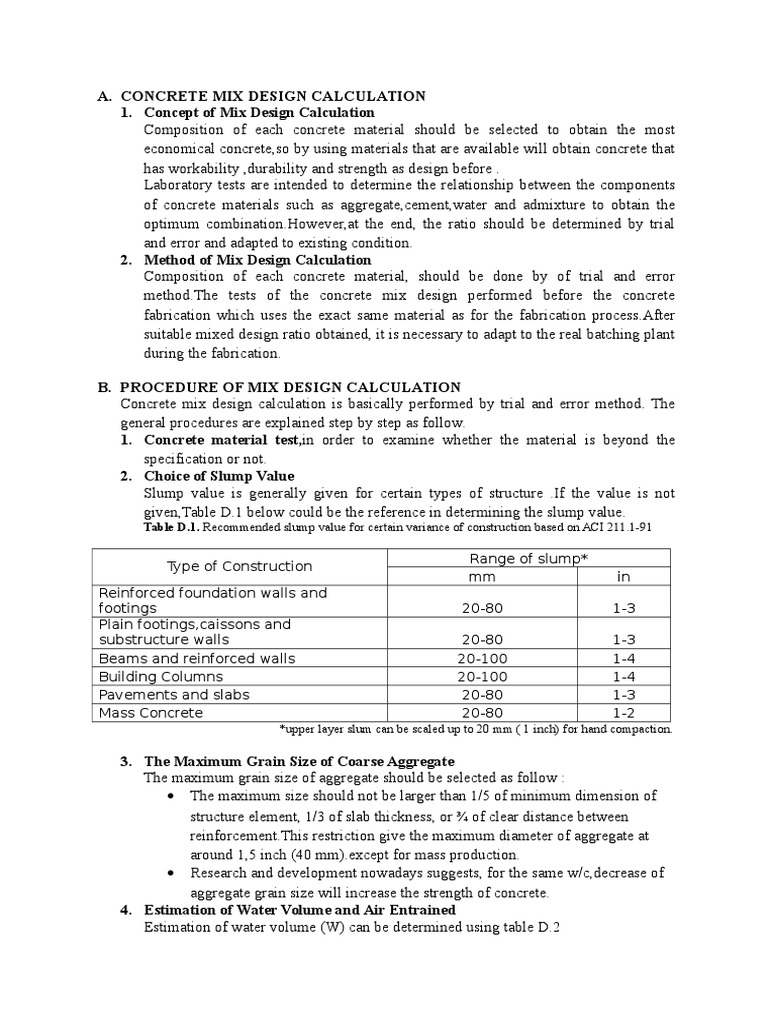 Concrete Mix Design Calculation Guide | PDF | Concrete | Building ...